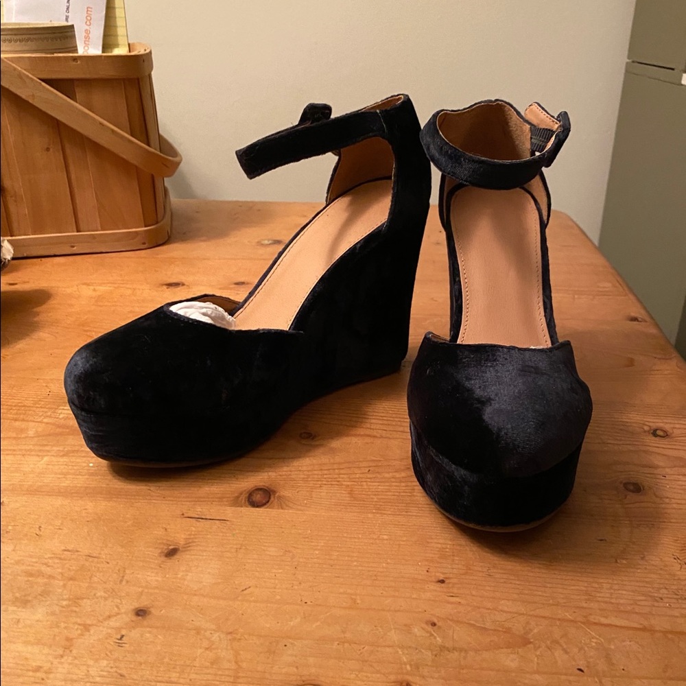 Asos Navy Blue Velvet Platform Wedges - Gem